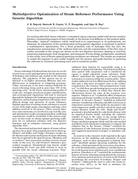 pdf multiobjective optimization of steam reformer performance using