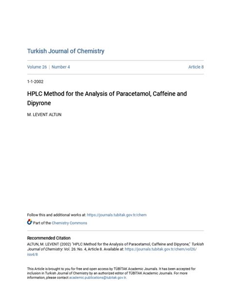 Hplc Method For The Analysis Of Paracetamol Caffeine And Dipyron 1