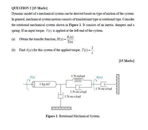 Solved QUESTION Marks Dynamic Model Of A Mechanical Chegg