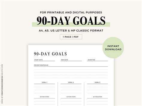 90 Day Goal Planner Goal Setting 90 Day Challenge A5 Goal Planner