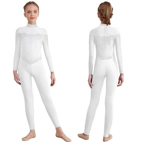 Hulija Long Sleeve Jumpsuit For Girls Figure Skating Dance Bodysuit