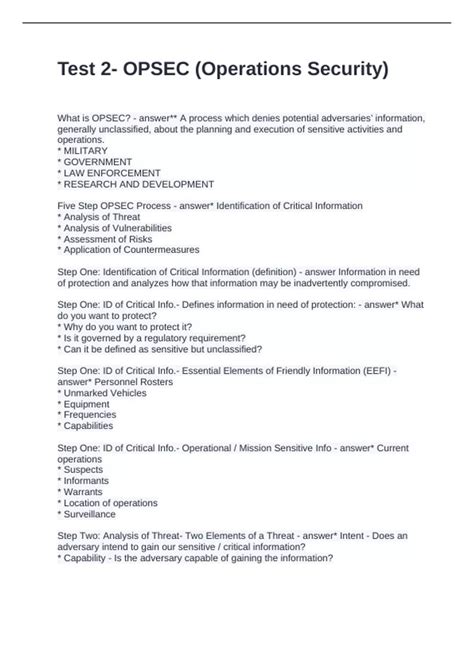 Test 2 Opsec Operations Security Questions And Answers 2025 Opsec Test 2 Opsec Operations Security Questions And Answers 2025 Opsec