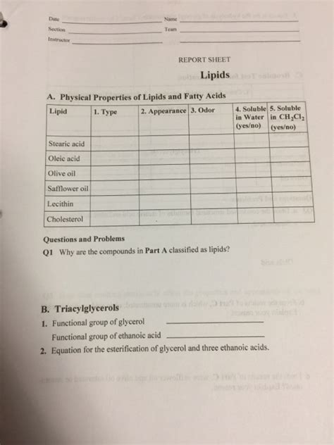 Solved Section Team REPORT SHEET Lipids A Physical Chegg