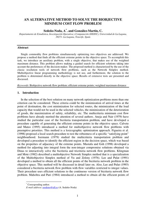 pdf an alternative method to solve the biobjective minimum cost flow