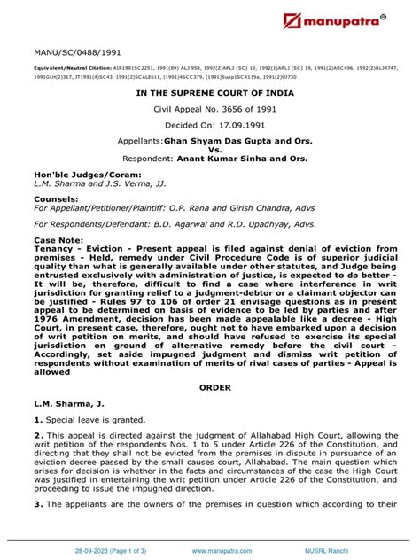 Ghan Shyam Das Gupta And Ors Vs Anant Kumar Sinha 0415s910011com553904 Pdf Certiorari Appeal