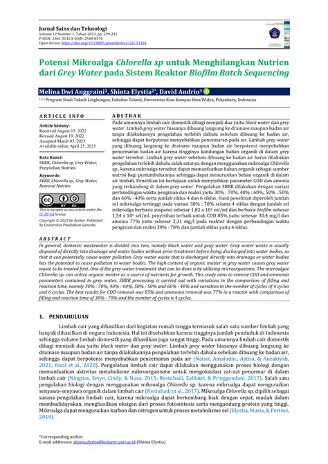 Pdf Potential Of Chlorella Sp Microalgae To Remove Nutrients From Gray Water In The Sequencing