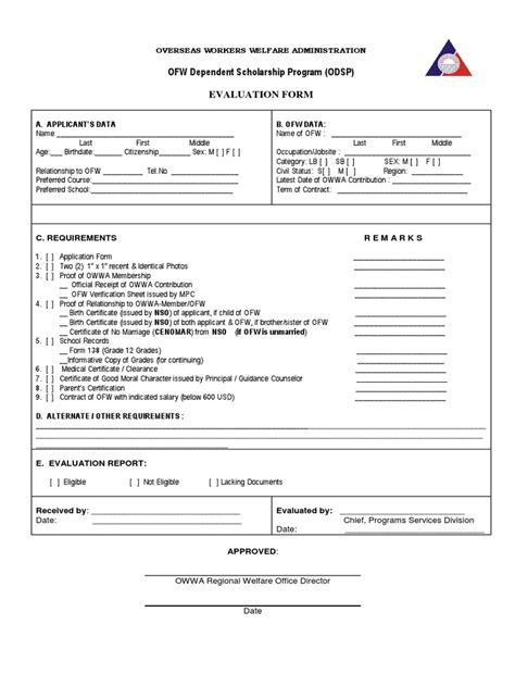 Odsp Application Form Incoming 1st Year And Continuing Students Pdf