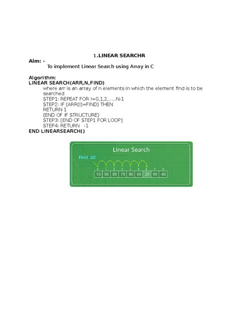 Lab Exercise Aim And Algorithm 1 Linear Searchr Aim To Implement Linear Search Using Array