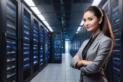 Premium Photo Professional Overseeing Data Center Server Racks