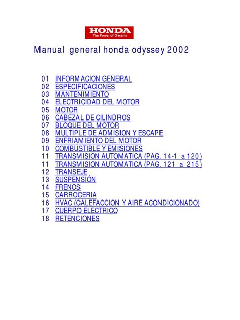 Manual De Taller Honda Odyssey Pdf Engranaje Transmisión Automática