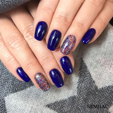 Navy Nails Glitter Accent Nail Blue Nail Art Designs Square