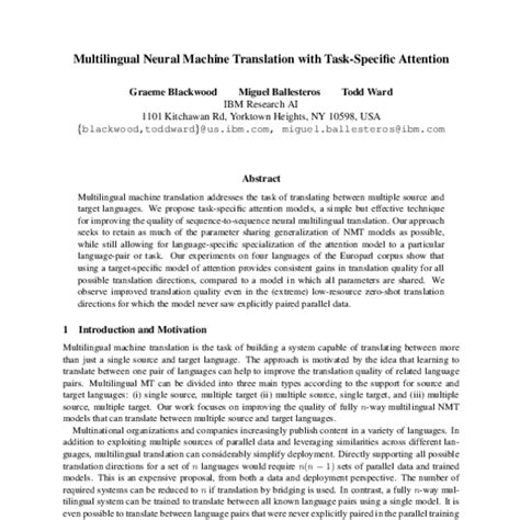 Multilingual Neural Machine Translation With Task Specific Attention Acl Anthology