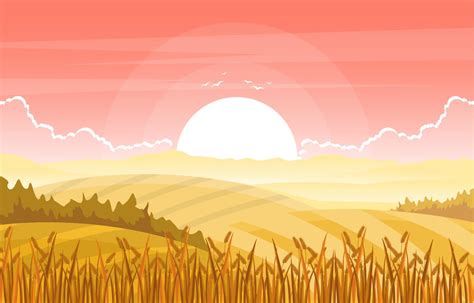 Agriculture Wheat Field Farm Rural Nature Scene Landscape Illustration