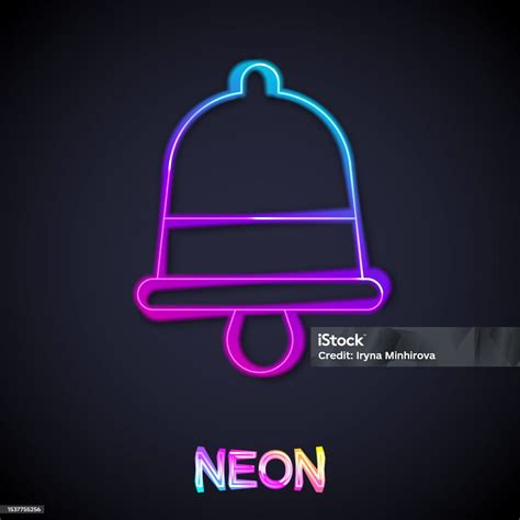 빛나는 네온 라인 메리 크리스마스 울리는 종 아이콘 검은 배경에 고립 알람 기호 서비스 벨 핸드벨 기호 알림 벡터 그라데이션에