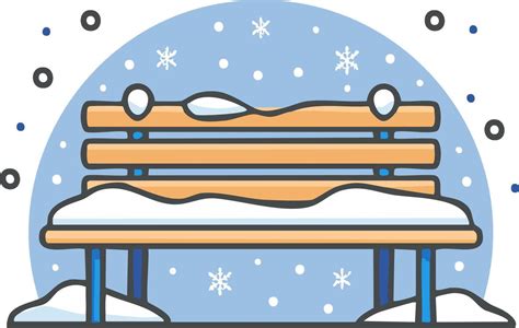 Winter Scene Illustration Of A Park Bench Covered In Snow With