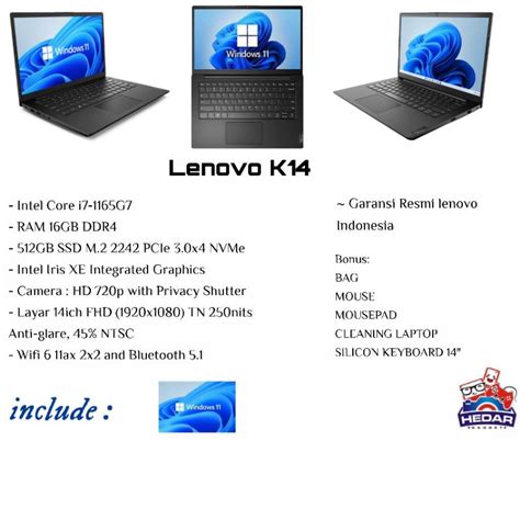 Jual Lenovo K14 Intel Core I7 1165G7 RAM 16GB SSD 512GB W11 14 FHD Shopee Indonesia
