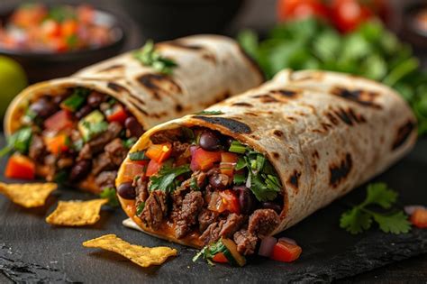 Beef Burrito With Crunchy Tortilla Chips Premium Ai Generated Image