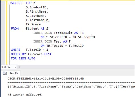 T Sql でクエリの結果を Json 文字列に変換する For Json Auto 便利なt Sql＆クエリー集 Sql