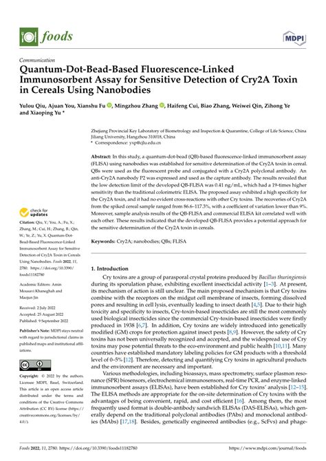 Pdf Quantum Dot Bead Based Fluorescence Linked Immunosorbent Assay For Sensitive Detection Of