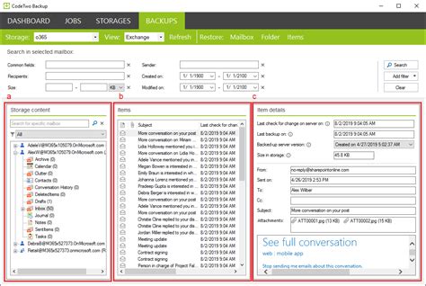 Restoring Backed Up Data Filtering Items To Be Restored Codetwo Backup Users Manual
