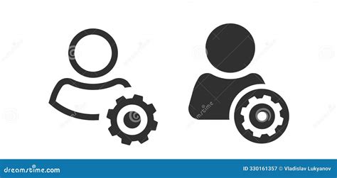 Person Account Data Editing Cog Wheel Icon Vector Simple Line Outline Graphic Illustration Set