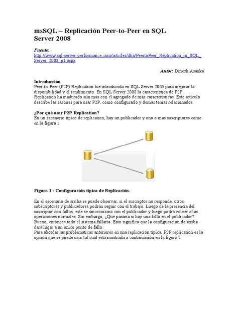 Mssql Replicación Peer To Peer En Sql Server 2008 Pdf De Igual A