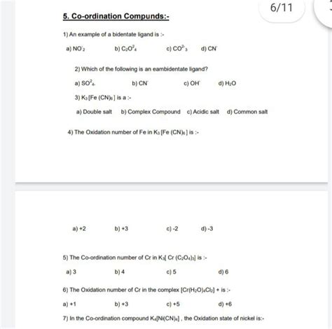Co Ordination Compunds 1 An Example Of A Bidentate Ligand Is A Ma