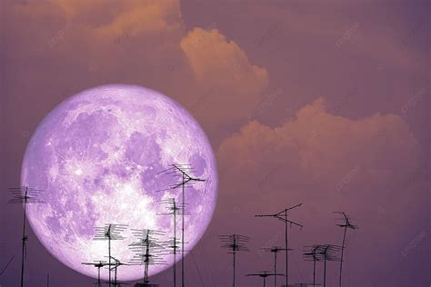 Silhouette Antenna Against Full Sap Moon In Night Sky Photo Background