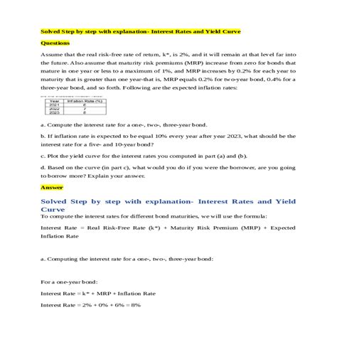 Plotting The Yield Curve For The Interest Rates Plot The Yield