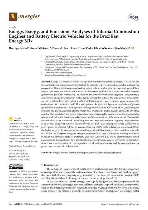 Pdf Energy Exergy And Emissions Analyses Of Internal Combustion Engines And Battery Electric
