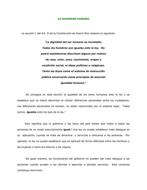 La Dignidad Humana “la Dignidad Del Ser Humano Es Inviolable