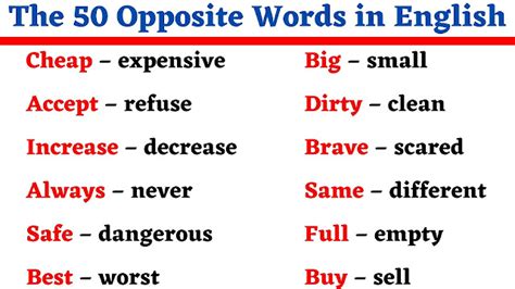 The 50 Opposite Words In English English Seeker