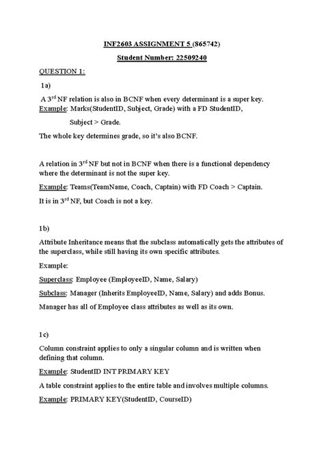 Inf2603 Assignment 5 865742 Detailed Answers And Examples Studocu