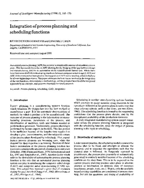 Pdf Integration Of Process Planning And Scheduling— A Review