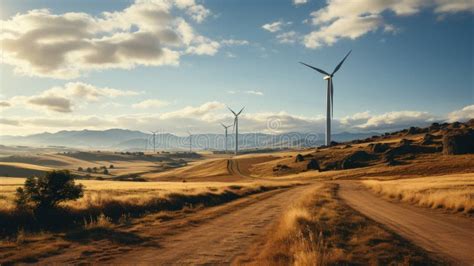 A Single Wind Turbine Spins In The Distance Created With Generative Ai