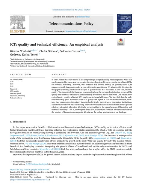 Pdf Icts Quality And Technical Efficiency An Empirical Analysis