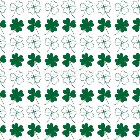 Seamless Pattern Of Tree And Four Leaf Clover Outline And Color Drawn Design Concept For Many