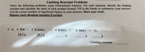 Solved Limiting Reactant Problems Solve The Following