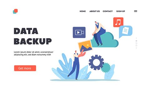 데이터 복구 및 백업 방문 페이지 템플릿 작업자 캐릭터는 가상 서버의 클라우드 스토리지로 파일을 복원합니다 가상현실에 대한 스톡 벡터 아트 및 기타 이미지 Istock