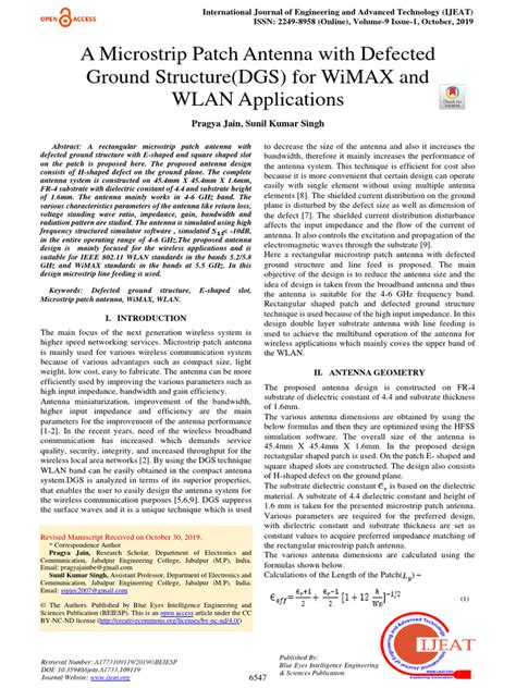 A Microstrip Patch Antenna With Defected Ground St Pdf Antenna Radio Electrodynamics