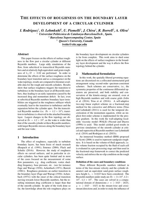 Pdf The Effects Of Roughness On The Boundary Layer Development Of A Circular Cylinder