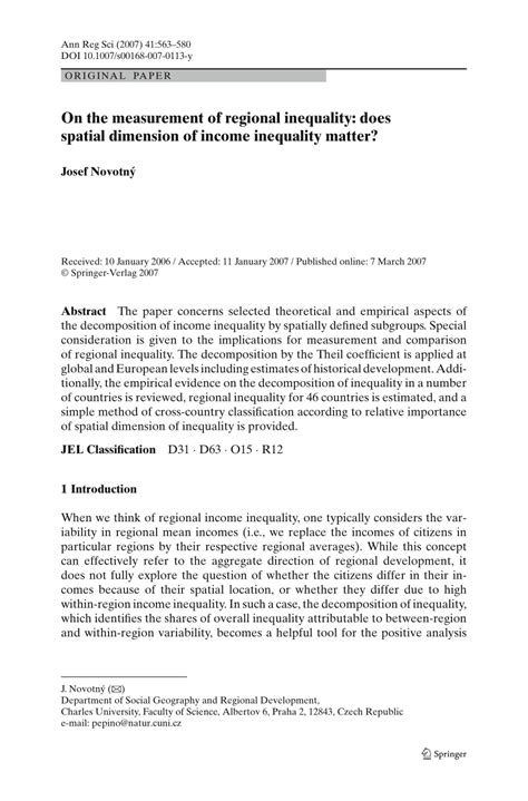 Pdf On The Measurement Of Regional Inequality Does Spatial Dimension Of Income Inequality Matter