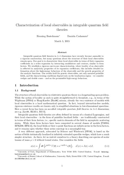 Pdf Characterization Of Local Observables In Integrable Quantum Field Theories