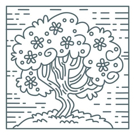 Tree With Flowers Stroke PNG SVG Design For T Shirts