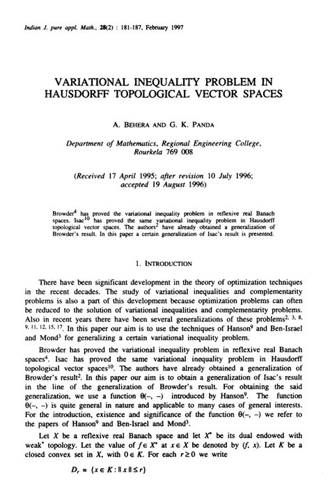 Pdf Variational Inequality Problem In Hausdorff Topological Vector Spaces