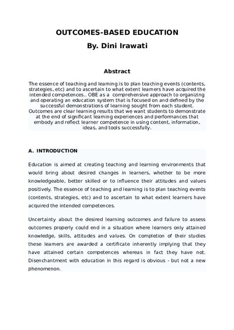Outcomes Based Education Outcomes Based Education