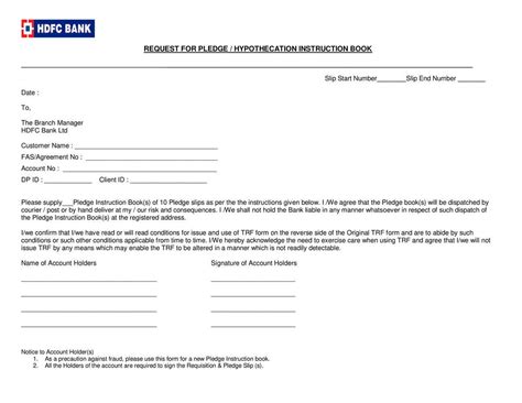 Hdfc Bank Request Form For Pledgehypothecation Instruction Book