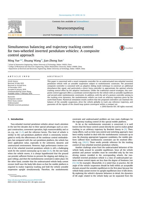 Pdf Simultaneous Balancing And Trajectory Tracking Control For Two Wheeled Inverted Pendulum