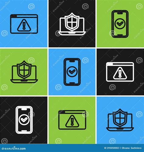 set line browser with exclamation mark smartphone and laptop protected