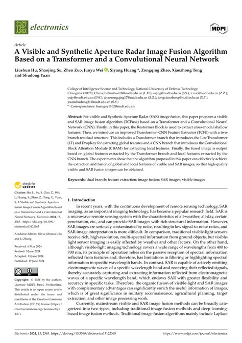 pdf a visible and synthetic aperture radar image fusion algorithm